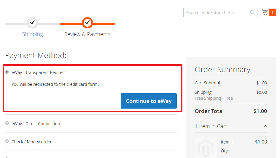 Magento 2 eWay Payment Transparent Redirect integration